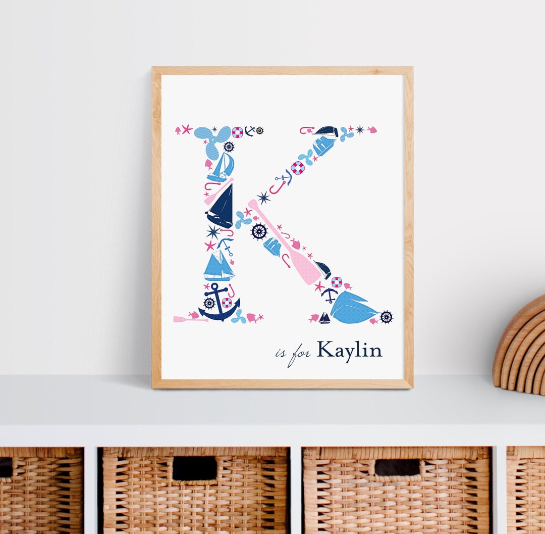 Girl Nautical Monogram Print, Custom Girl's Nautical Monogram Print ...
