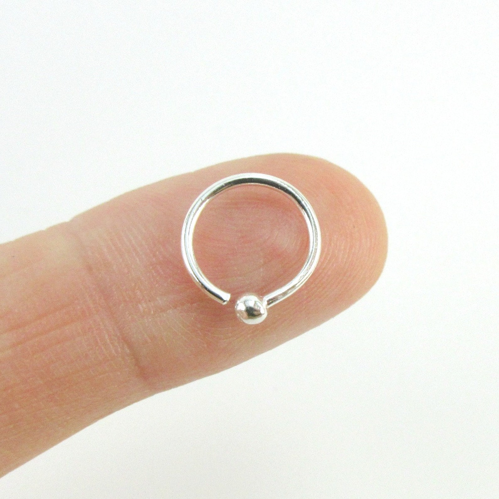 Ball End Silver Nose Ring Hoop, 18 Gauge Pure Silver Cartilage Piercing ...