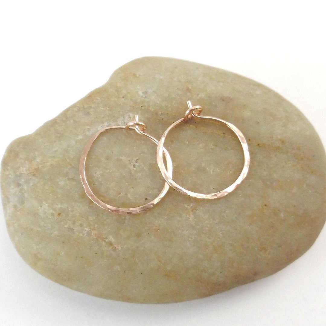 Small Rose Gold Hoops, 14K Rose Gold Fill Hammered Hoop Earrings - Etsy