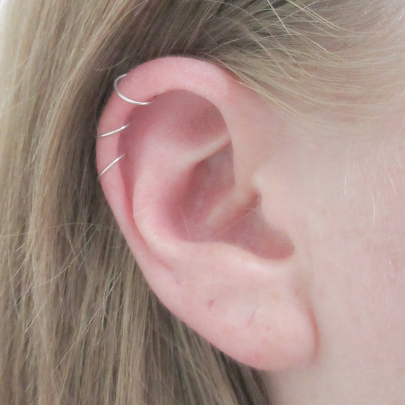 Set of Three Thin Cartilage Earrings Sterling Silver Helix Piercing Hoops Etsy