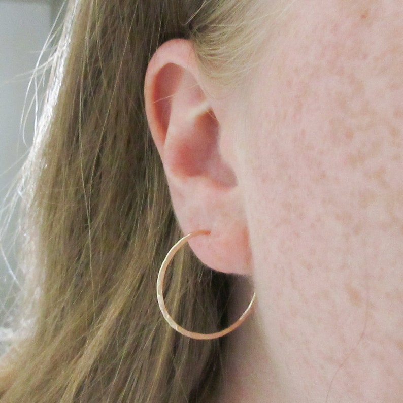 14K Rose Gold Filled 18 Gauge One Inch Hoops, Hammered Rose Gold Hoop ...
