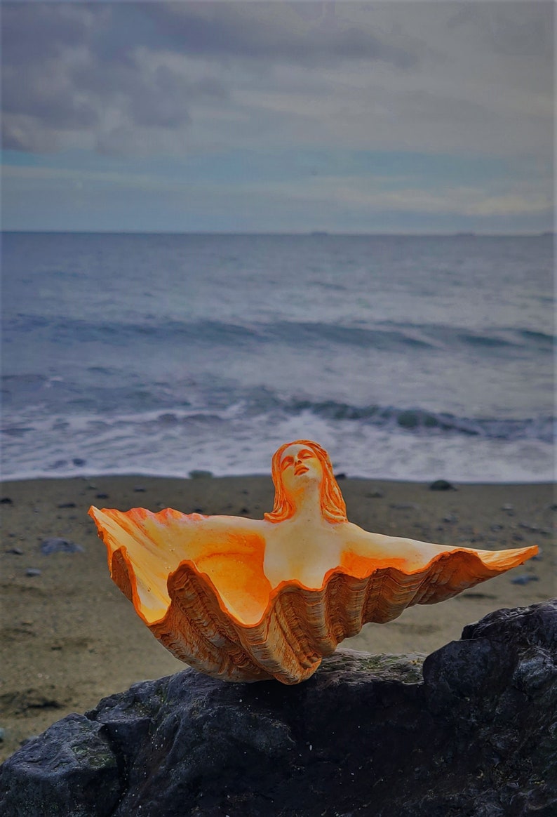 Ocean Treasure Bowl, WHITE Clam Shell Goddess, Altar Sculpture by ...