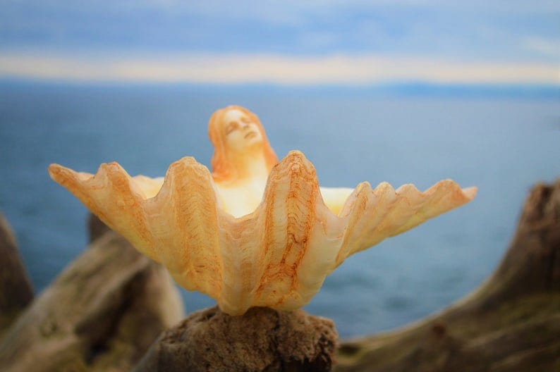 Ocean Treasure Bowl, WHITE Clam Shell Goddess, Altar Sculpture by ...
