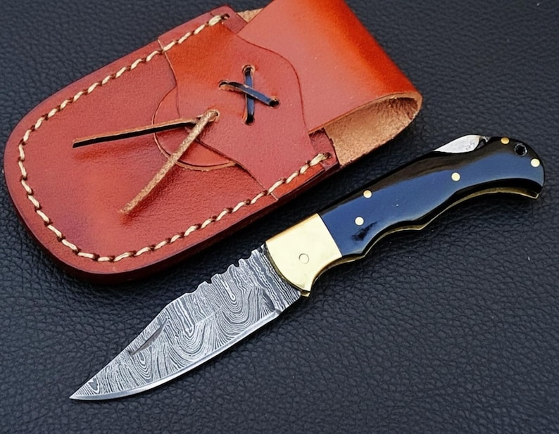 Personalized Damascus Steel Pocket Knife Custom Engraved Walnut Handle ...