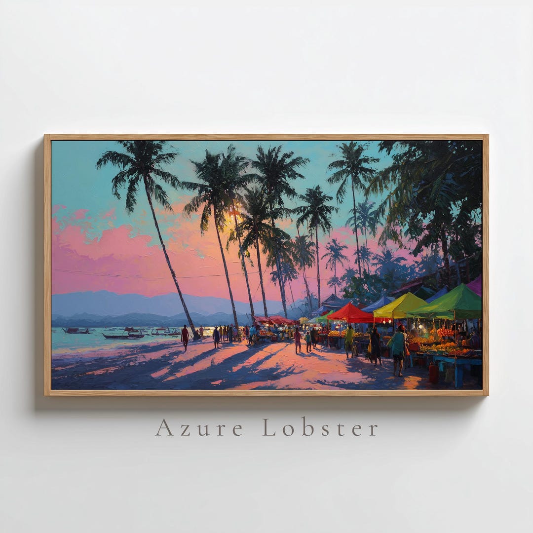 Tropical Thai Beach Market at Sunset Frame TV Art Palm Trees (digital ...