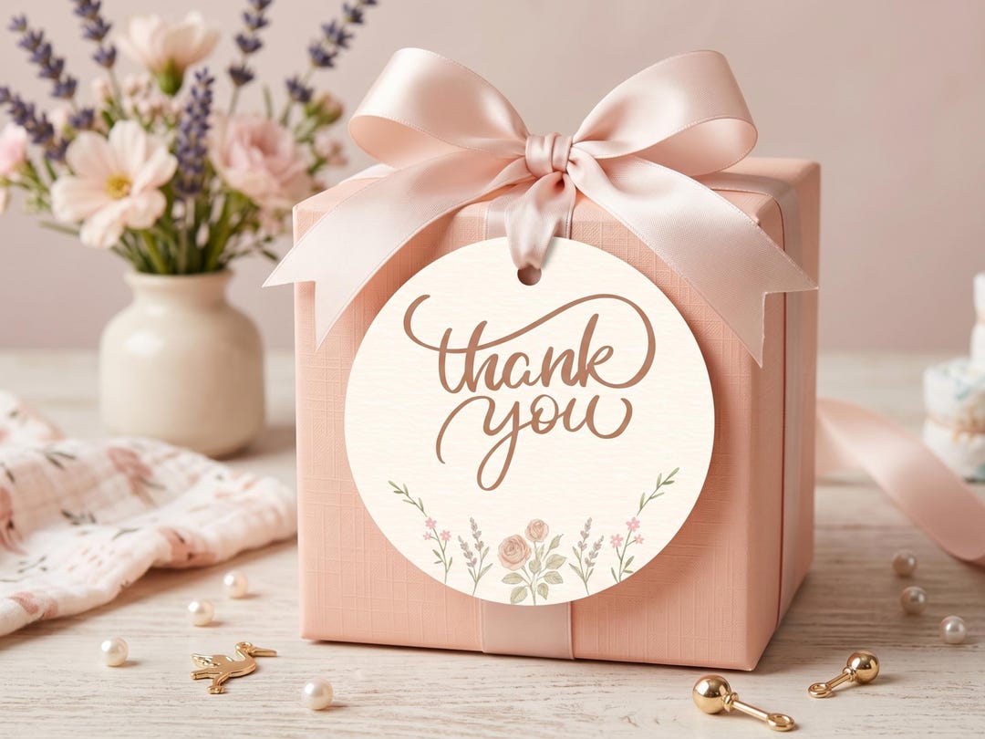 Pink Favor Tags, 2 Inch Circle, Editable Canva Template (baby and ...