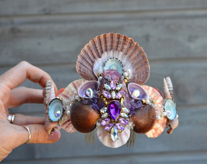 Purple Seashell Mermaid Crown Adult, Shell Headband, Boho Headpiece ...