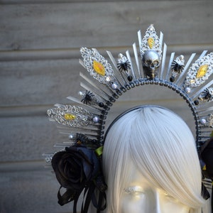 Black and Silver Halloween Headpiece, Spike Gothic Halo, Day of the ...