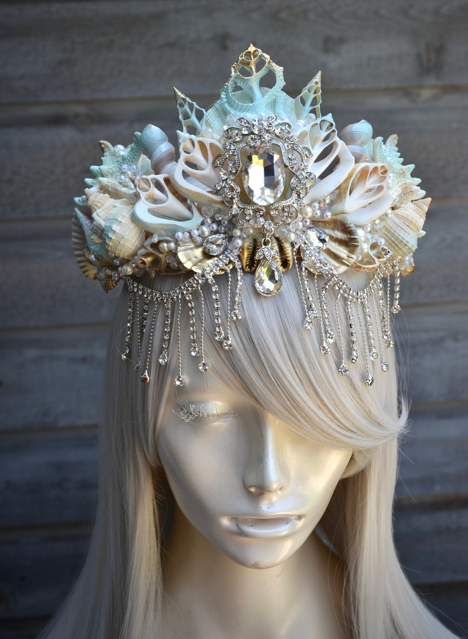 Aqua & Gold Seashell Mermaid Crown Adult Mermaid Headpiece - Etsy