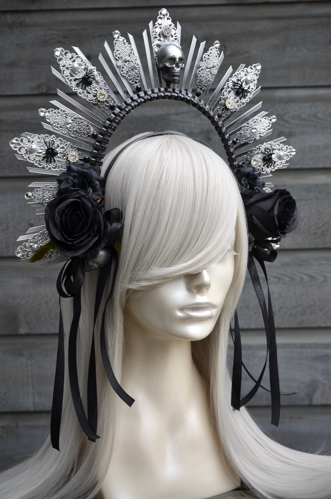 Black and Silver Halloween Headpiece Spike Gothic Halo Day | Etsy