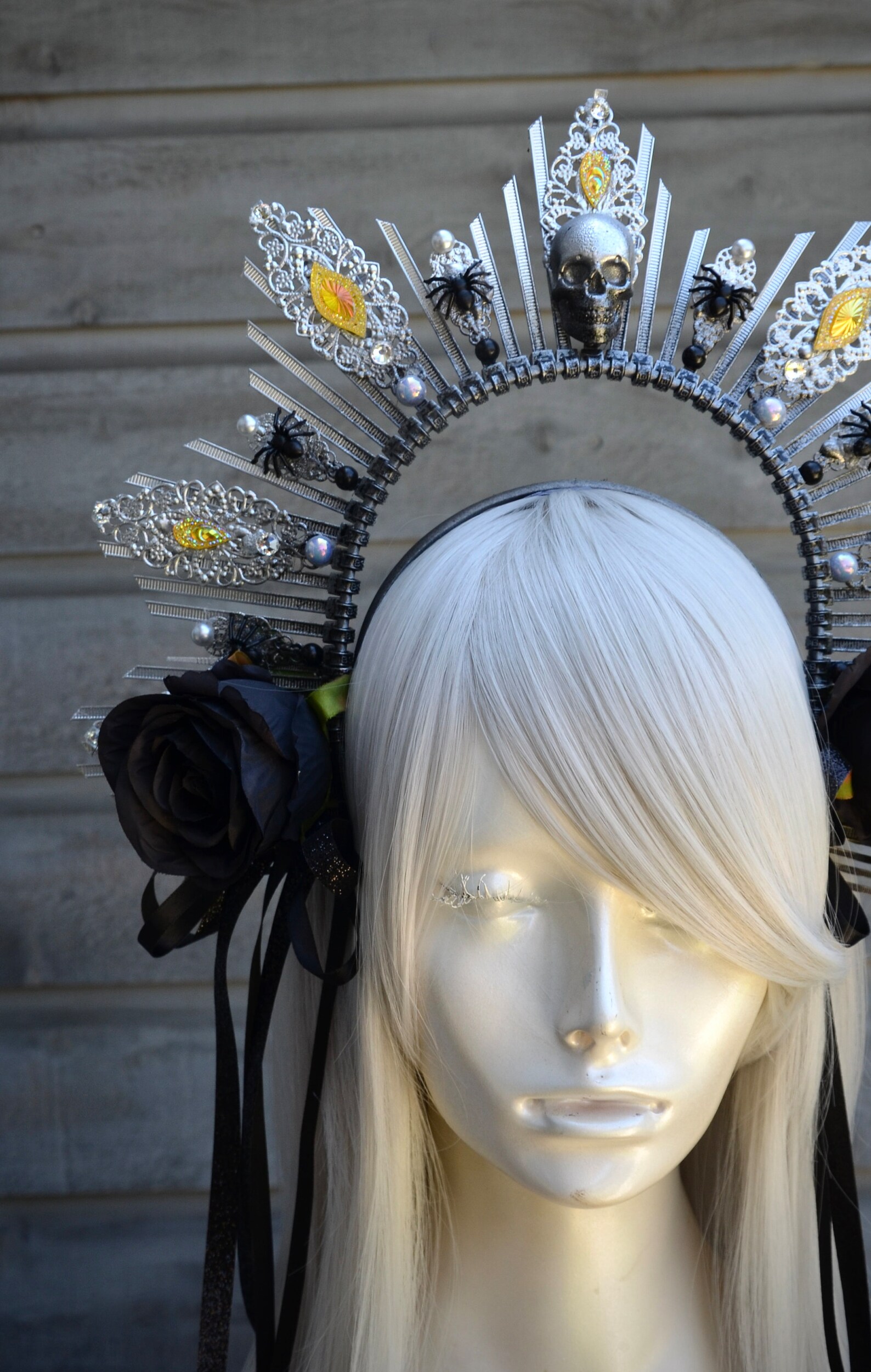Black and Silver Halloween Headpiece Spike Gothic Halo Day - Etsy