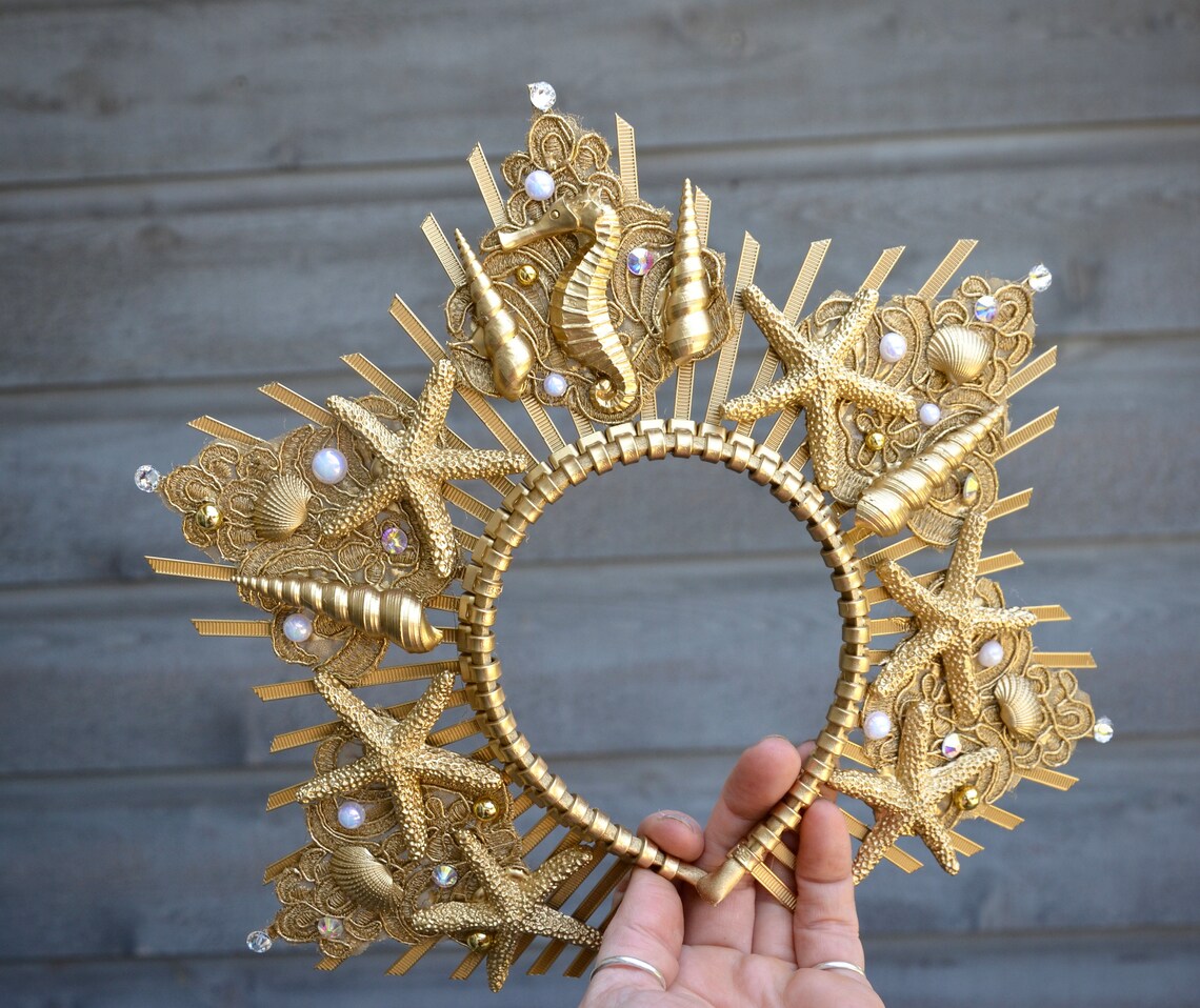 Gold Starfish and Seahorse Headpiece Mermaid Halo Crown - Etsy