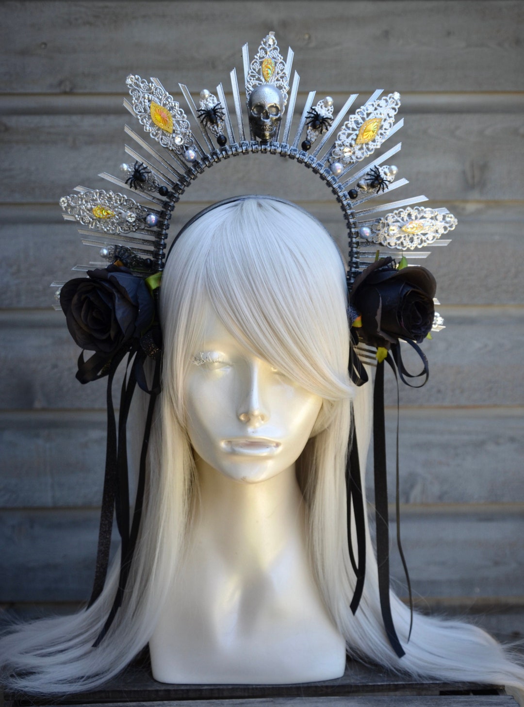 Black and Silver Halloween Headpiece, Spike Gothic Halo, Day of the ...