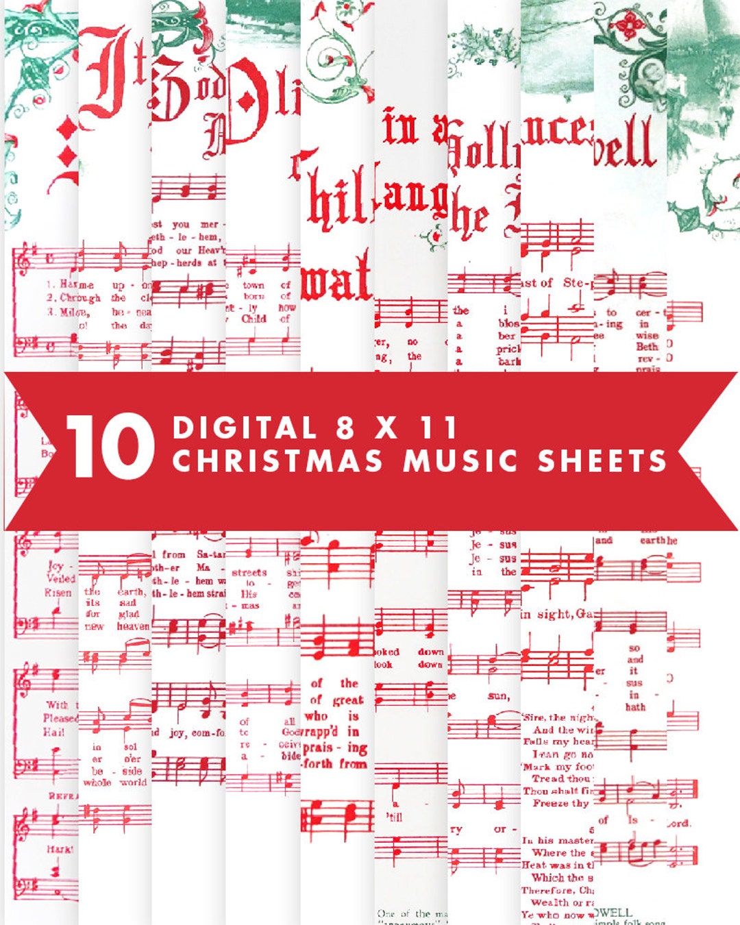 Vintage Christmas Music Sheets Digital Scrapbooking Paper 8 X - Etsy