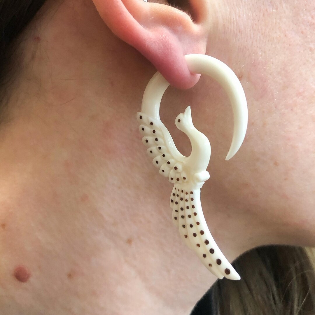 Bone Peacock Earrings ~ Faux Gauges, Fake Gauged - Etsy