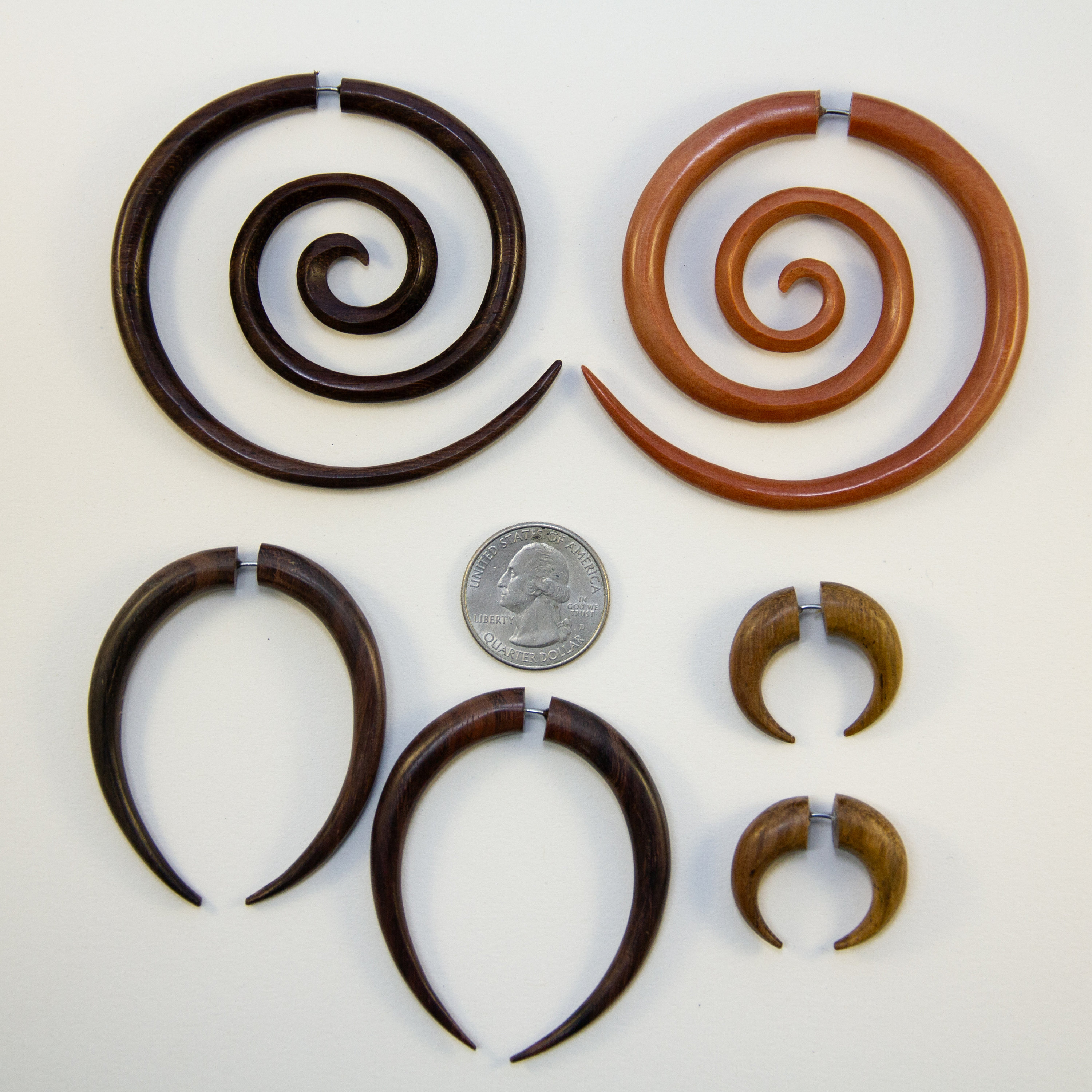 Large Spiral Light Wood Faux Gauges ~ Fake Gauged Hoop Earrings, Hand ...