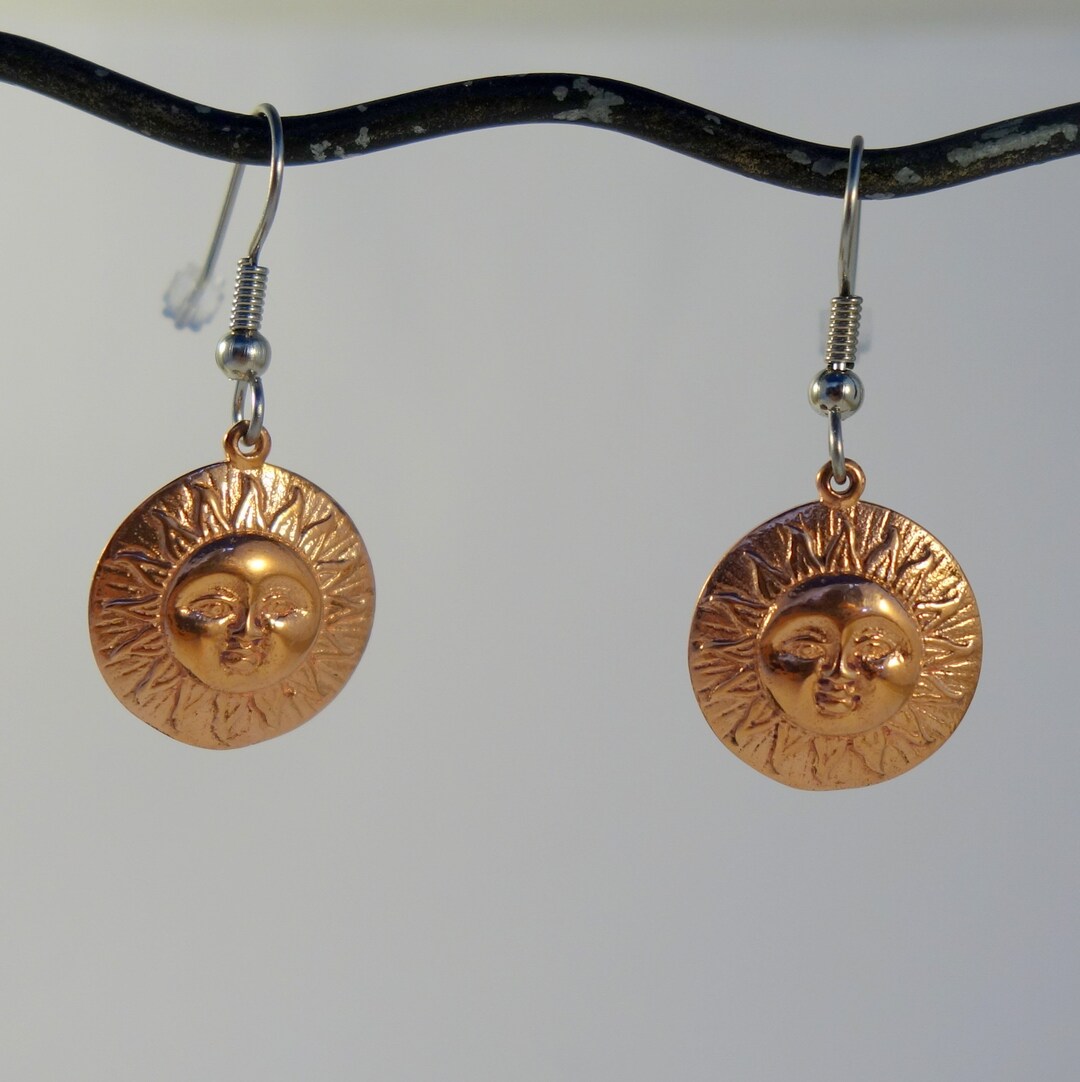 Copper Smiling Sun Medallion Earrings With Surgical Steel Ear Wires Mix ...