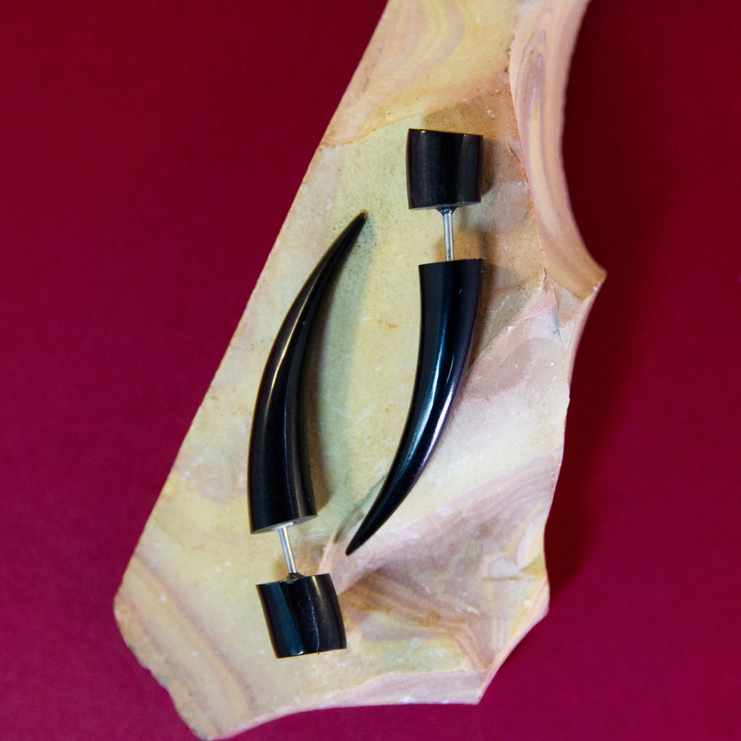 Horn Spike Faux Gauges Fake Gauge Earrings, Hand Carved Cow Horn ...