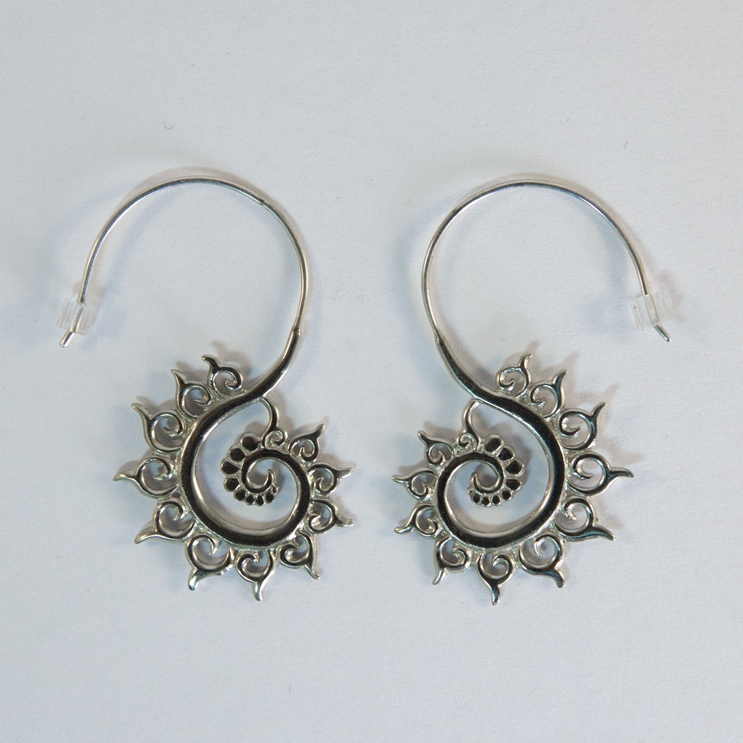 White Brass Fibonacci Fractal Earrings Silver Toned Brass With Sterling ...