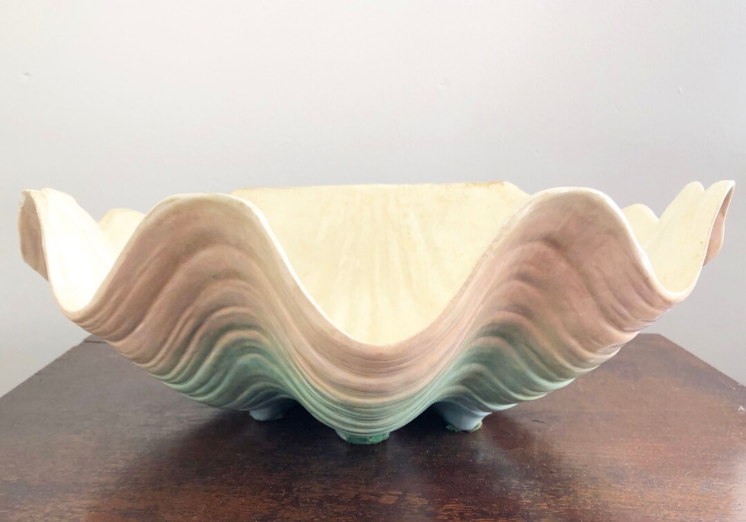 Vintage Decorative Porcelain Clam Shell - Massive Tabletop Iridescent ...