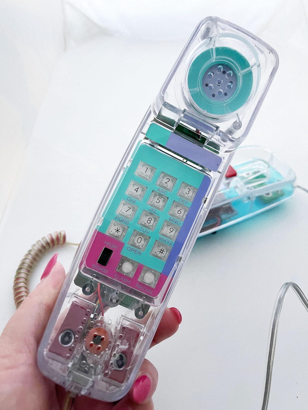 Dial up Phone Tabletop Clear See Through Light up Landline Vintage 90s ...