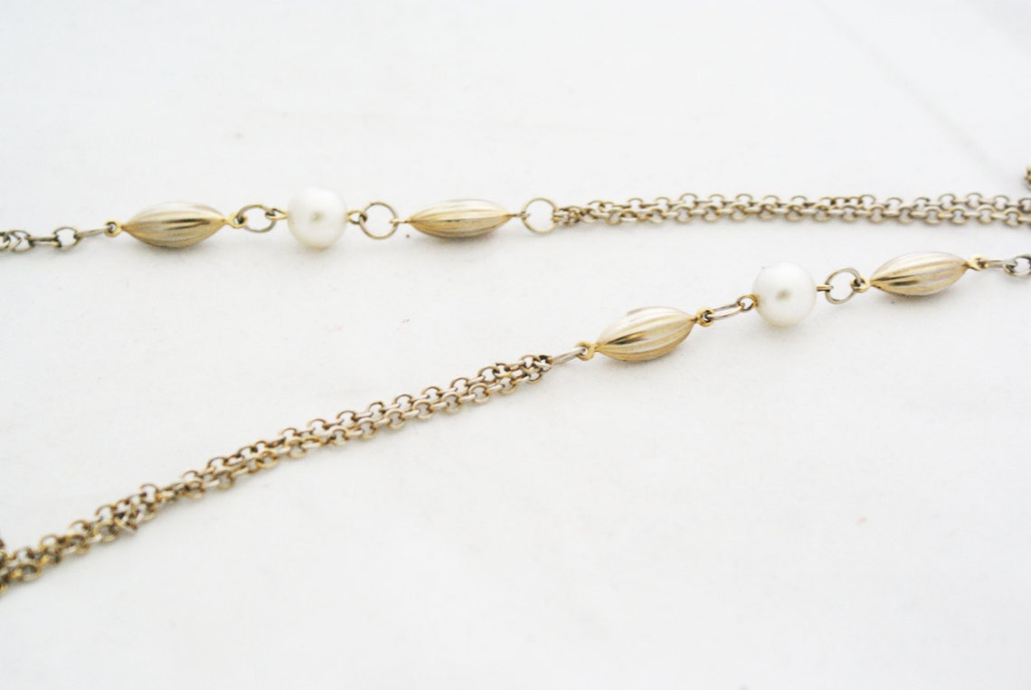 Necklace - Long Double Strand Pearl Gold Hanging Beaded Statement - Etsy