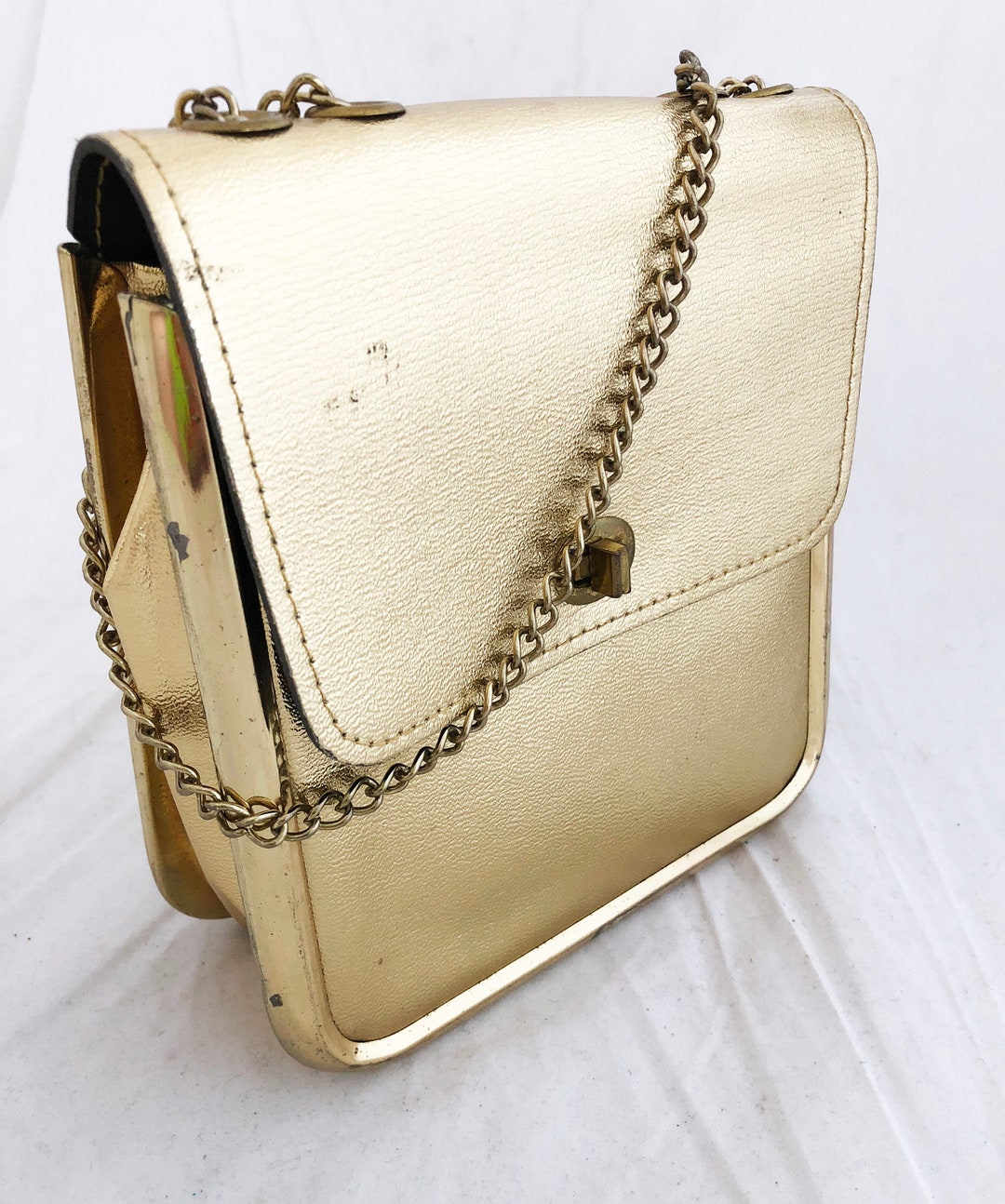 Purse Small Metallic Gold Handbag With Chain Over the Shoulder Strap - Etsy