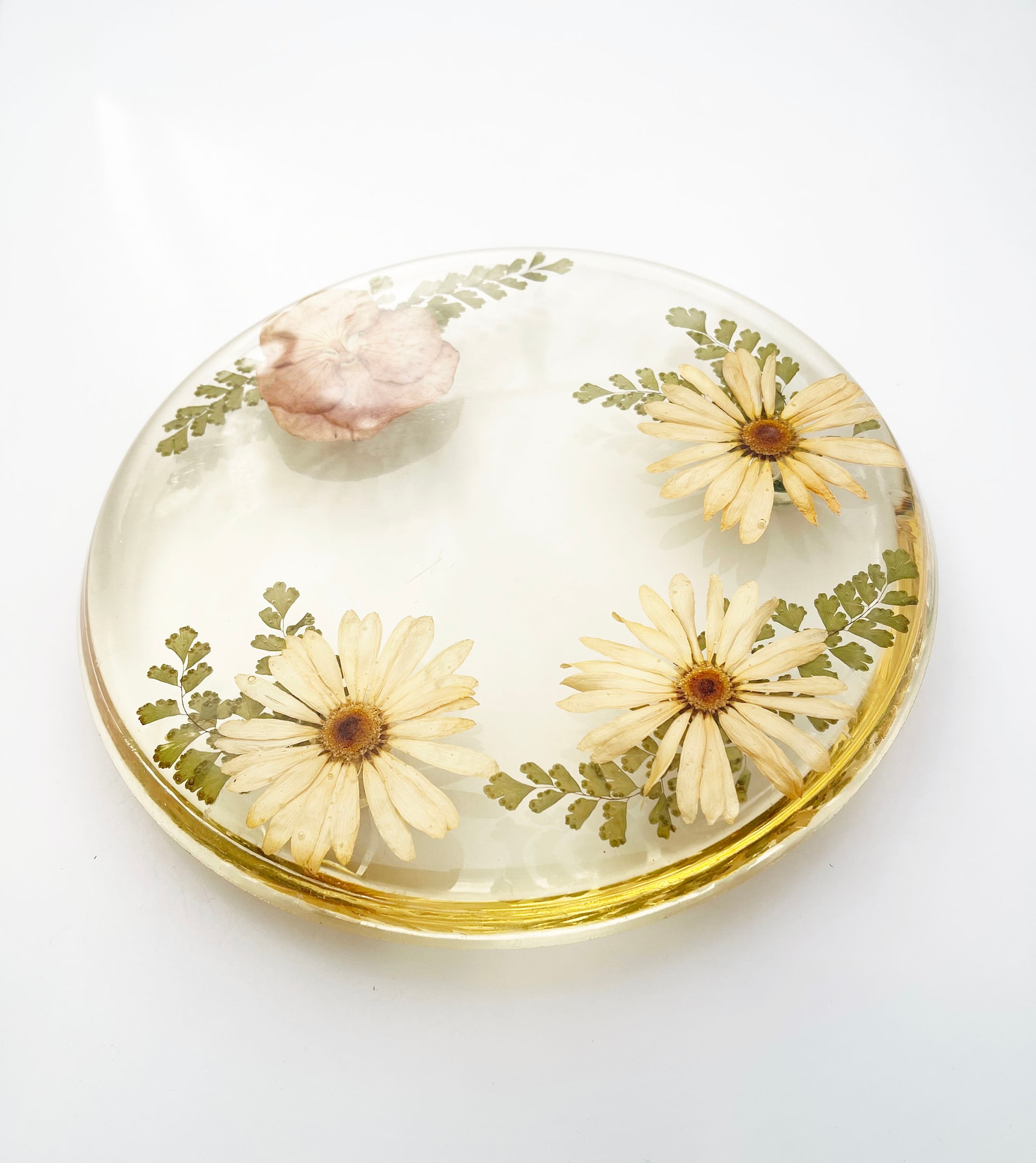 Resin Floral Trivet- Vintage 70's Resin Fern Daisy Pansy Hotplate ...