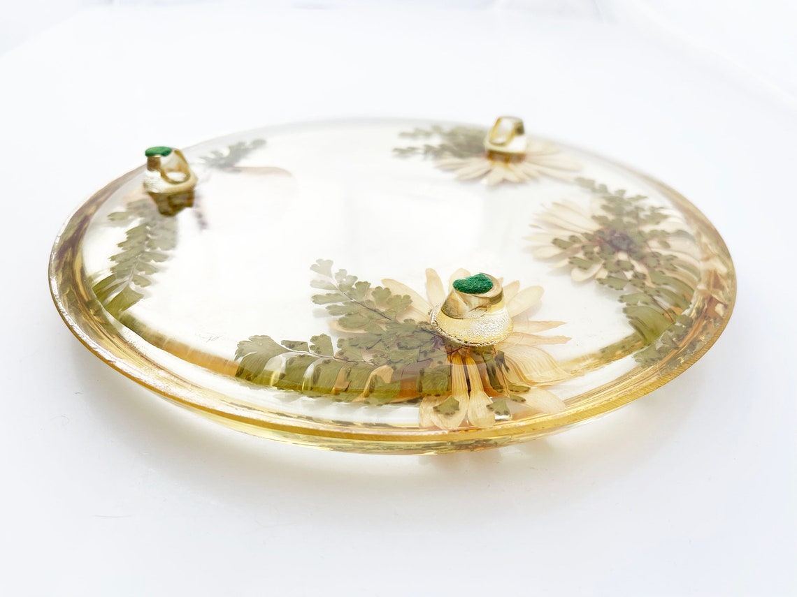 Resin Floral Trivet- Vintage 70's Resin Fern Daisy Pansy Hotplate ...