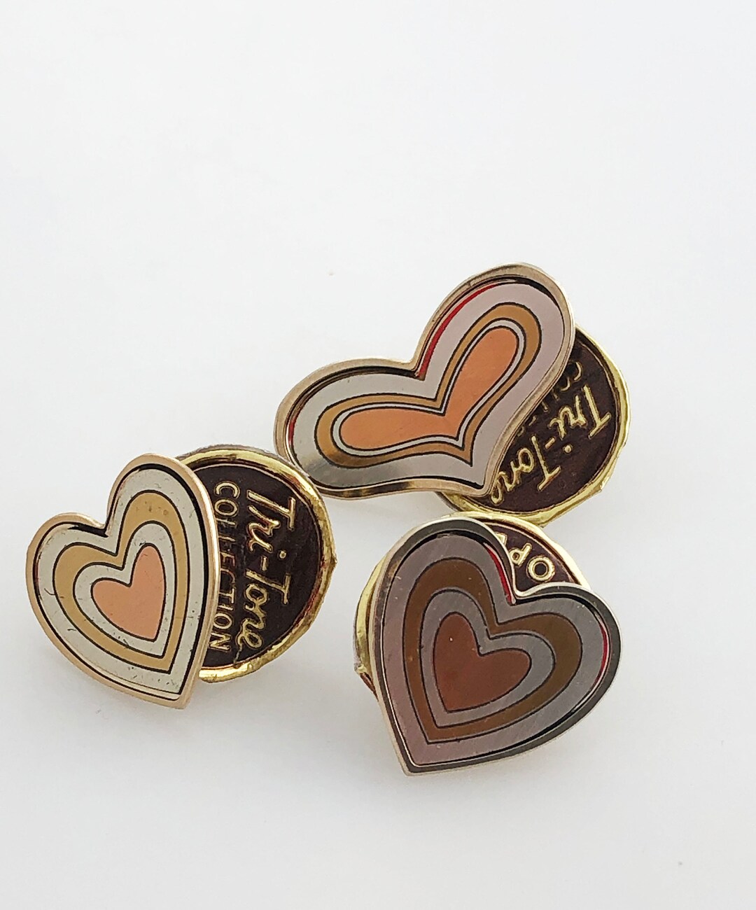 Scatter Pins - Set of Three Tiny Matching Heart Shaped Tri Tone ...