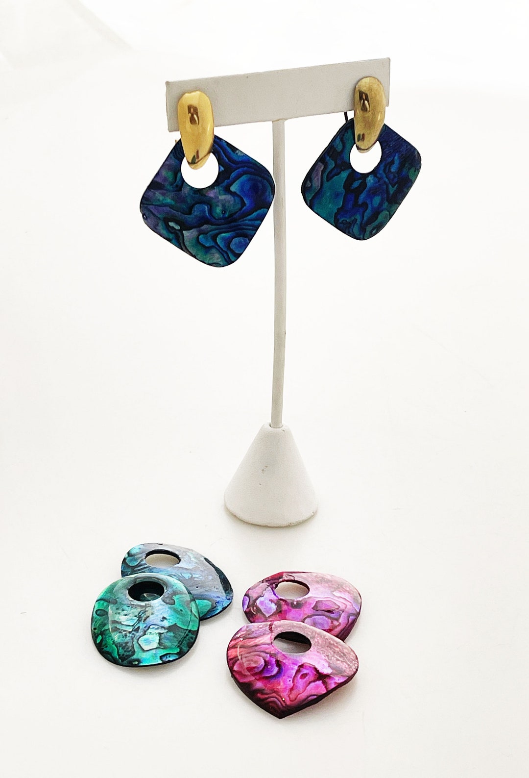 Dangle Abalone Shell Statement Earrings - Changeable Interchangeable ...