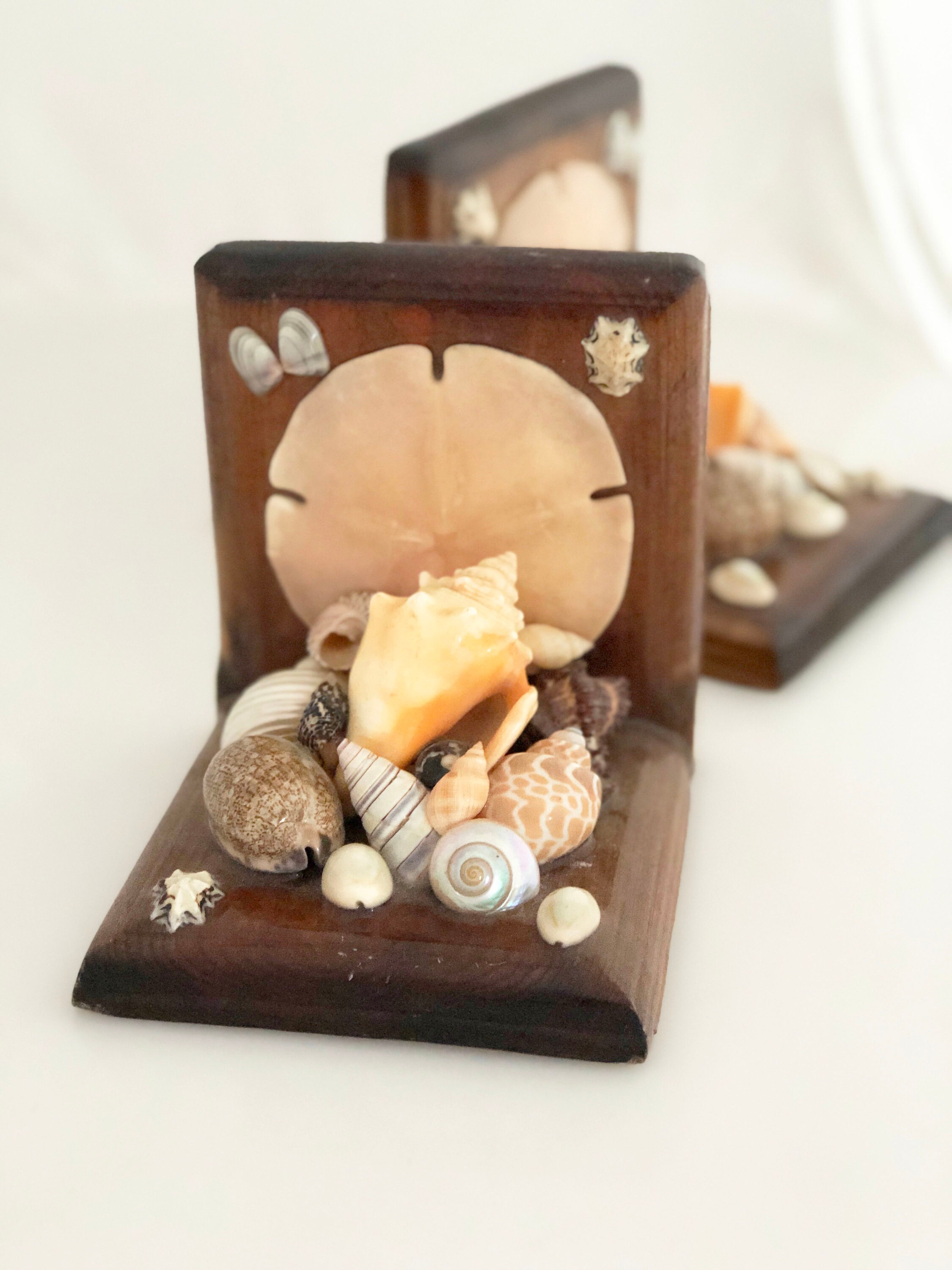 Bookends Pair of Lacquered wood seashell nautical matching | Etsy