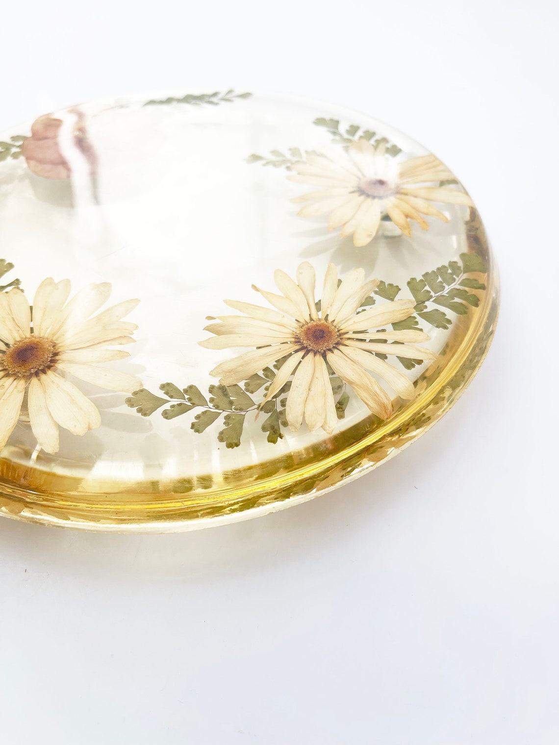 Resin Floral Trivet- Vintage 70's Resin Fern Daisy Pansy Hotplate ...