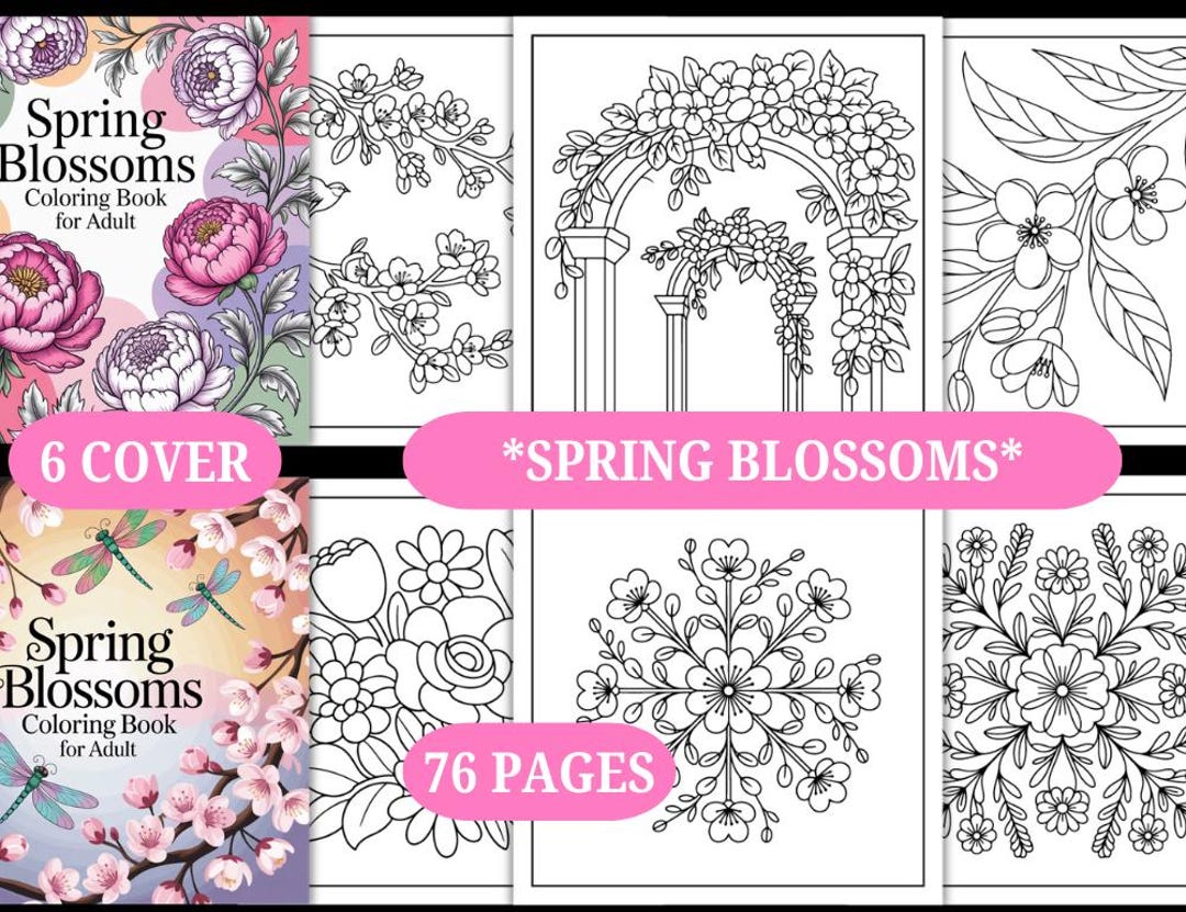 Spring Blossoms Adult Coloring Book | Floral Flower Designs, Nature ...