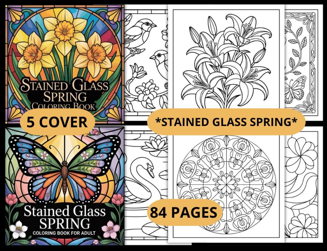 Stained Glass Spring Adult Coloring Book | Floral Suncatcher Designs ...
