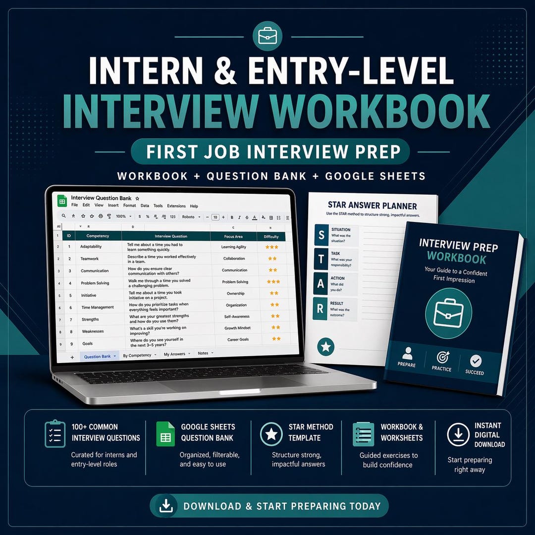 Intern & Entry-level Interview Workbook | First Job Interview Prep ...