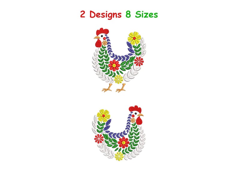 Floral Chicken Embroidery Design - Funny Crazy Chicken Embroidery ...