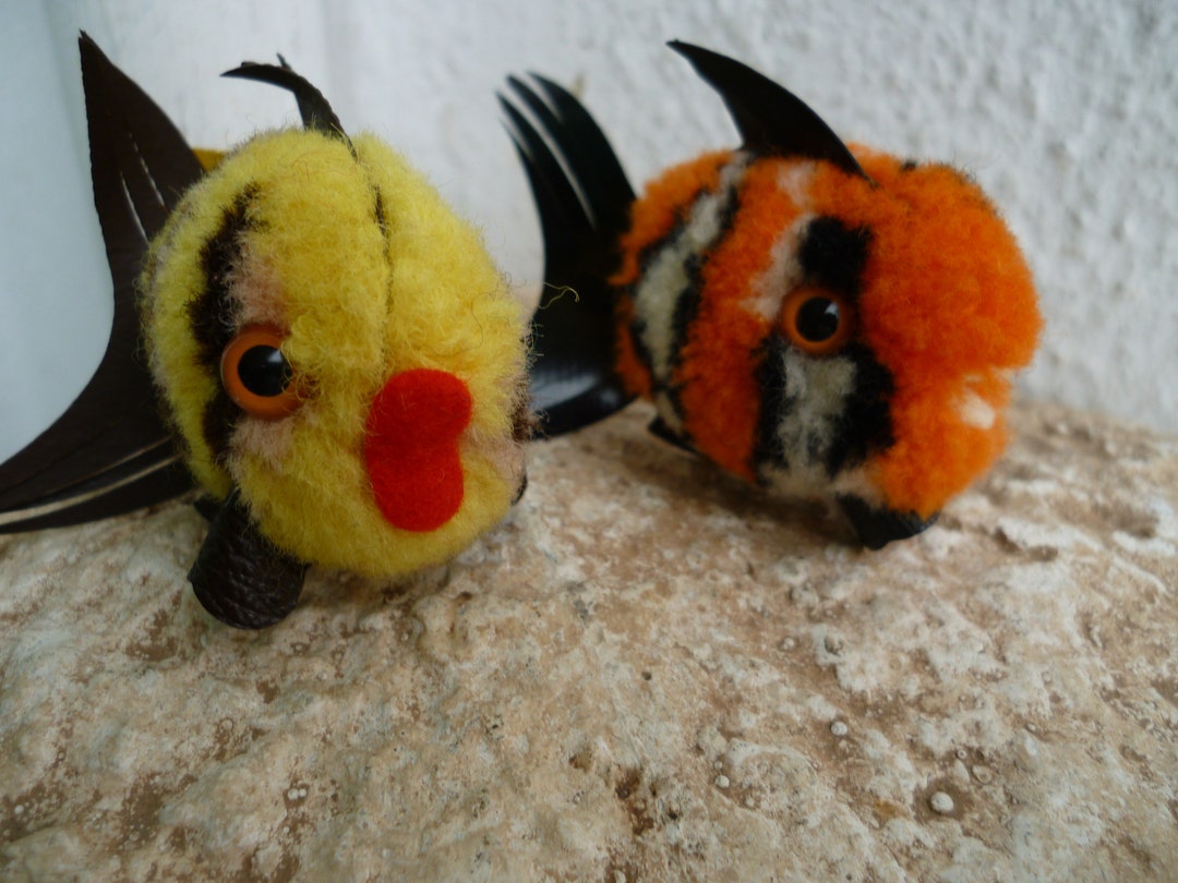 Vintage,steiff,wool Pom Pom,angel Fish,coral,yellow Fish With Ids ...
