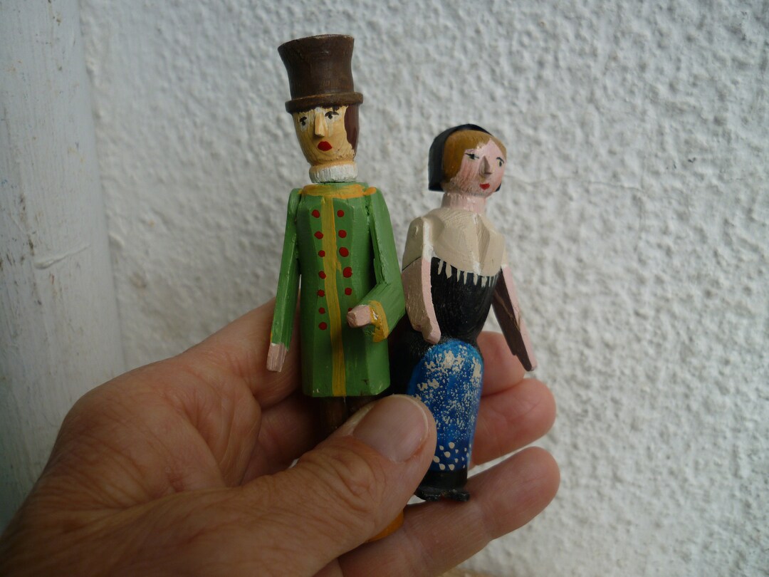 Vintage,erzgebirge,couple,handmade,putz Figures,peg Nosed,carved,man ...
