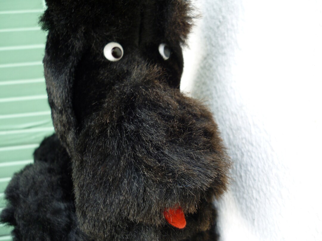 Vintage,black,wood Stuffed,plush,poodle Dog,glass Eyes,jointed Legs ...