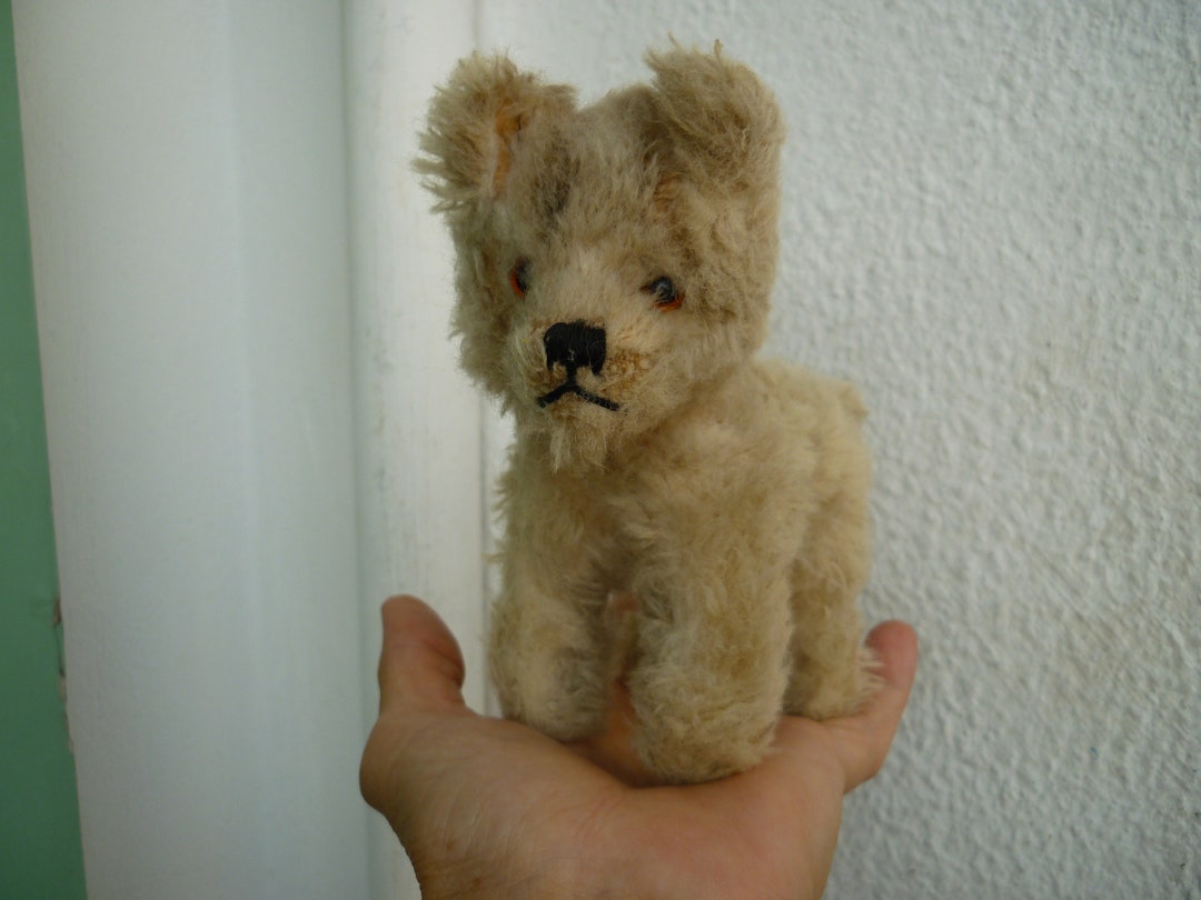 Vintage,wood Stuffed,plush Dog,glass Eyes,fixed,standing Position. - Etsy