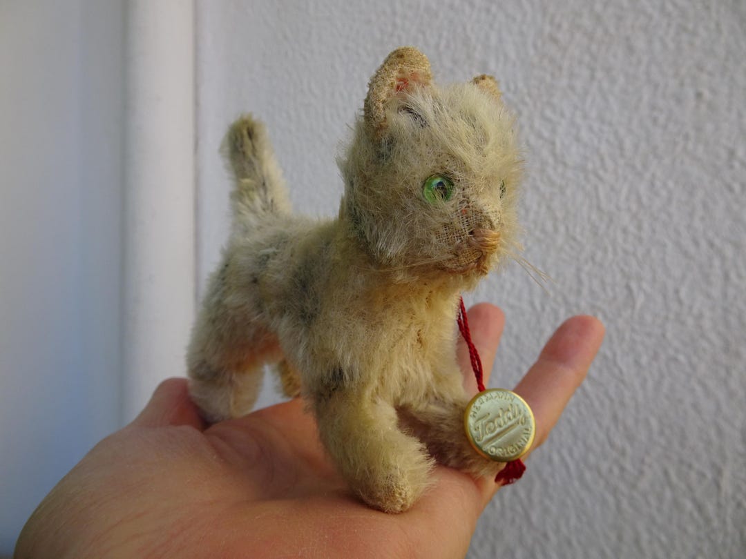 Vintage,tiny,teddy Hermann,small,mohair Cat,kitten,glass Eyes,stitched ...