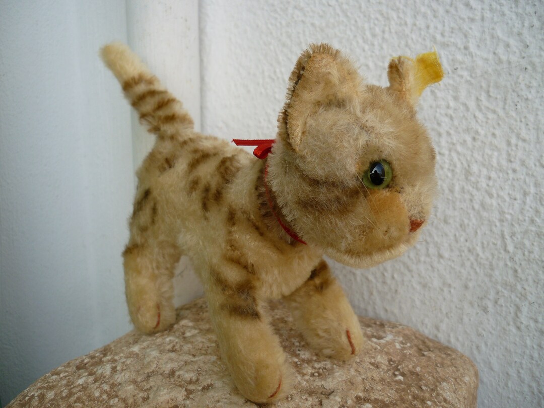 Rare,larger 5'' Vintage,steiff Tapsy Cat,mohair,wood Excelsior,green ...