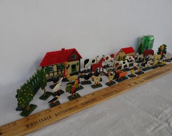 Pre-1940's,15 Piece,putz,farm Animals,figures & Building,flat,carved ...