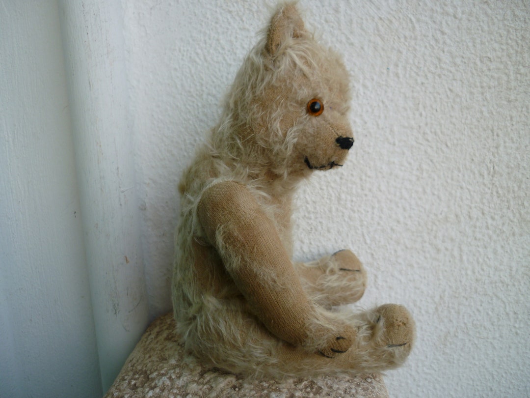 Antique,fully Jointed,teddy Bear,worn,threadbare,mohair,glass,eyes,sewn ...