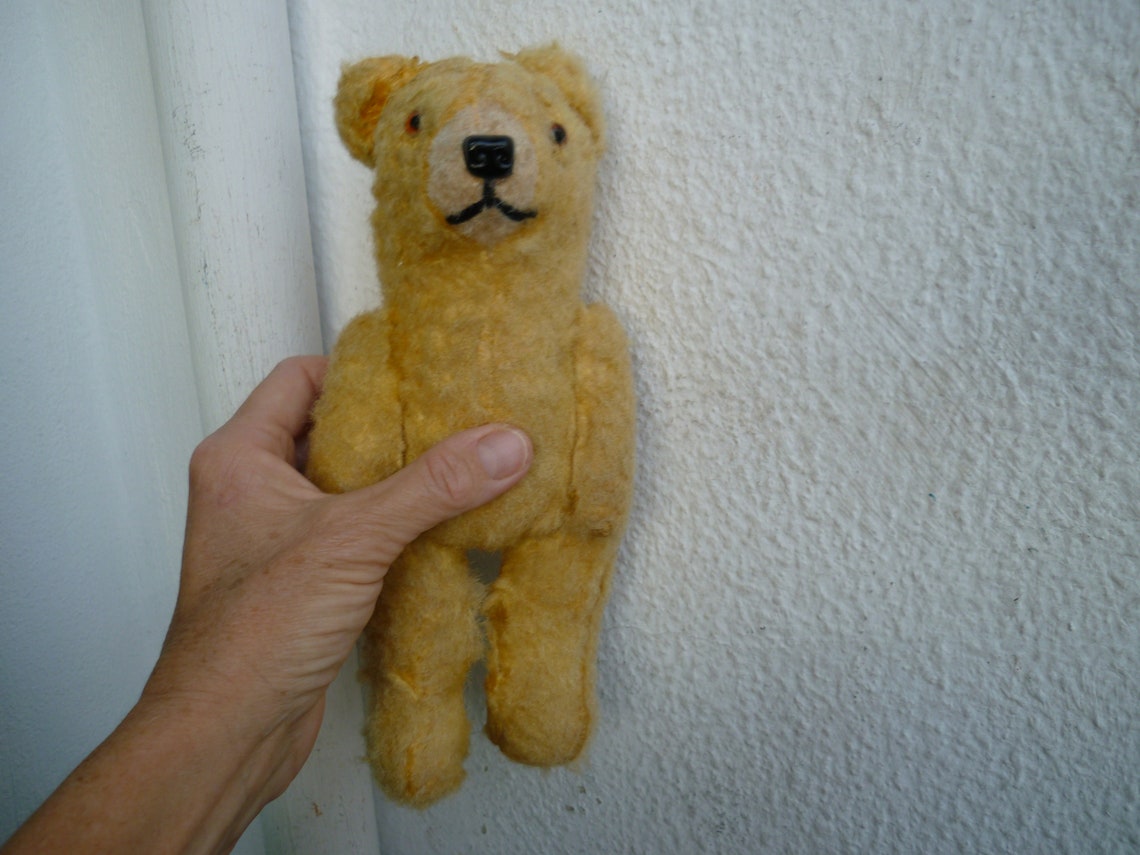 Small,9''vintage,primitive,plush,wood Stuffed,teddy Bear,wire Jointed ...