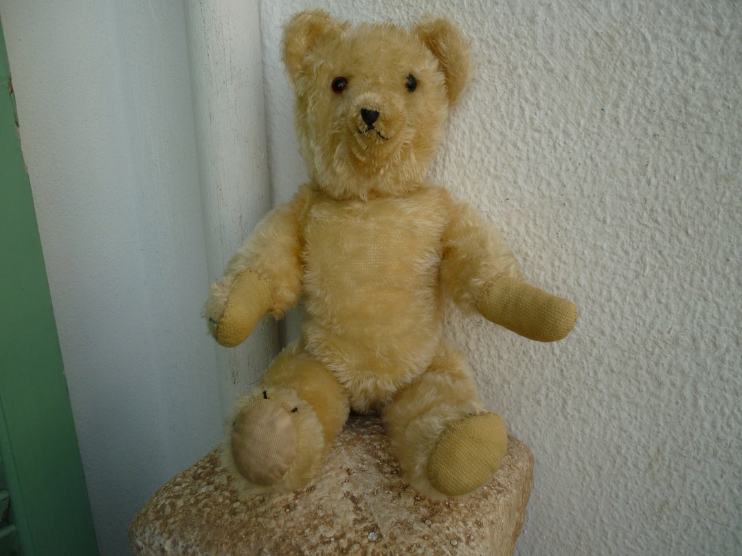 Vintage,very Worn & Bald,german,blonde,mohair Teddy Bear,14'' Fully ...