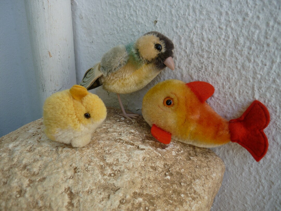 Lot of 3,vintage,steiff Toys,mohair Bird,finch/tit With One Leg,flossy ...