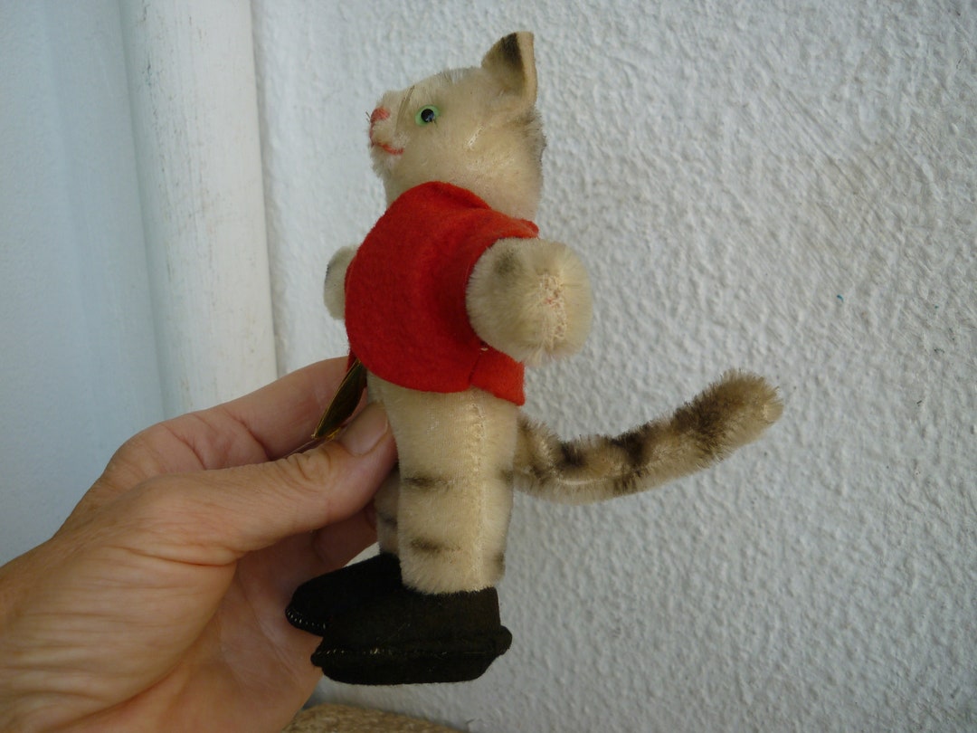 Very Rare,vintage,hermann,striped Mohair Cat in Felt Shoes & Waistcoat ...