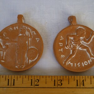 2 Small,vintage,greek Clay Medals,decorative Terracotta Medallions ...